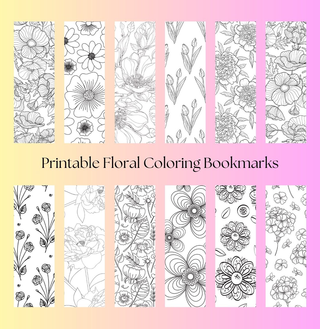 Floral Coloring Bookmarks Flower Bookmark Set Bookmark to Color ...