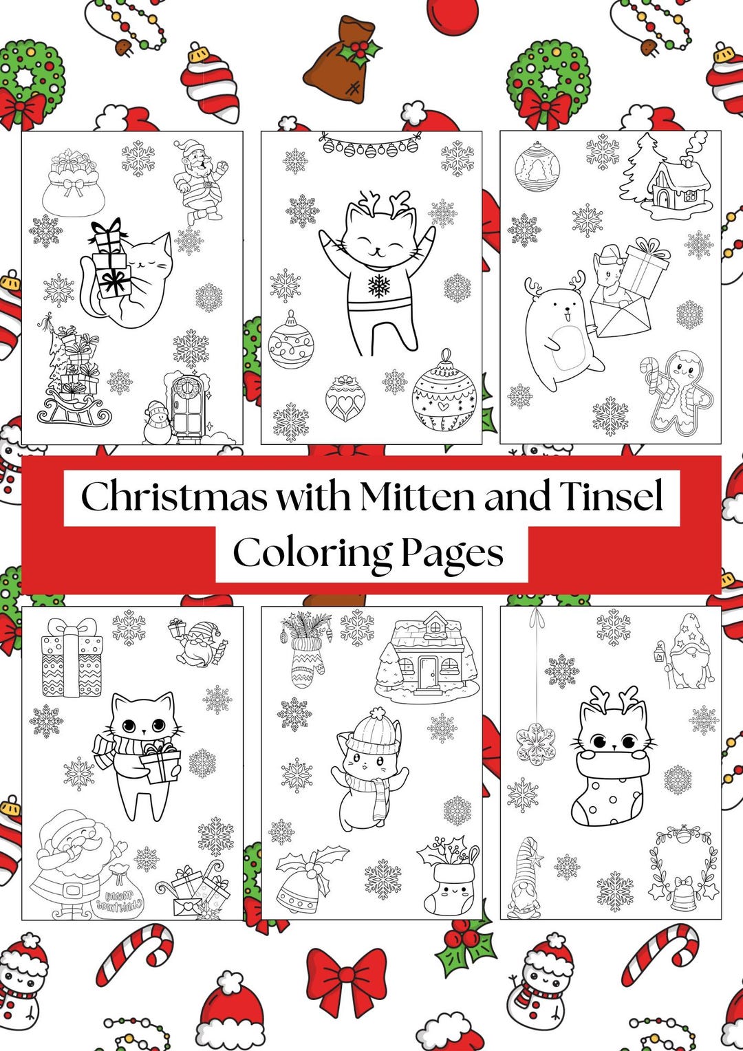 Christmas With Mitten and Tinsel the Cats Coloring Pages Kids Festive ...
