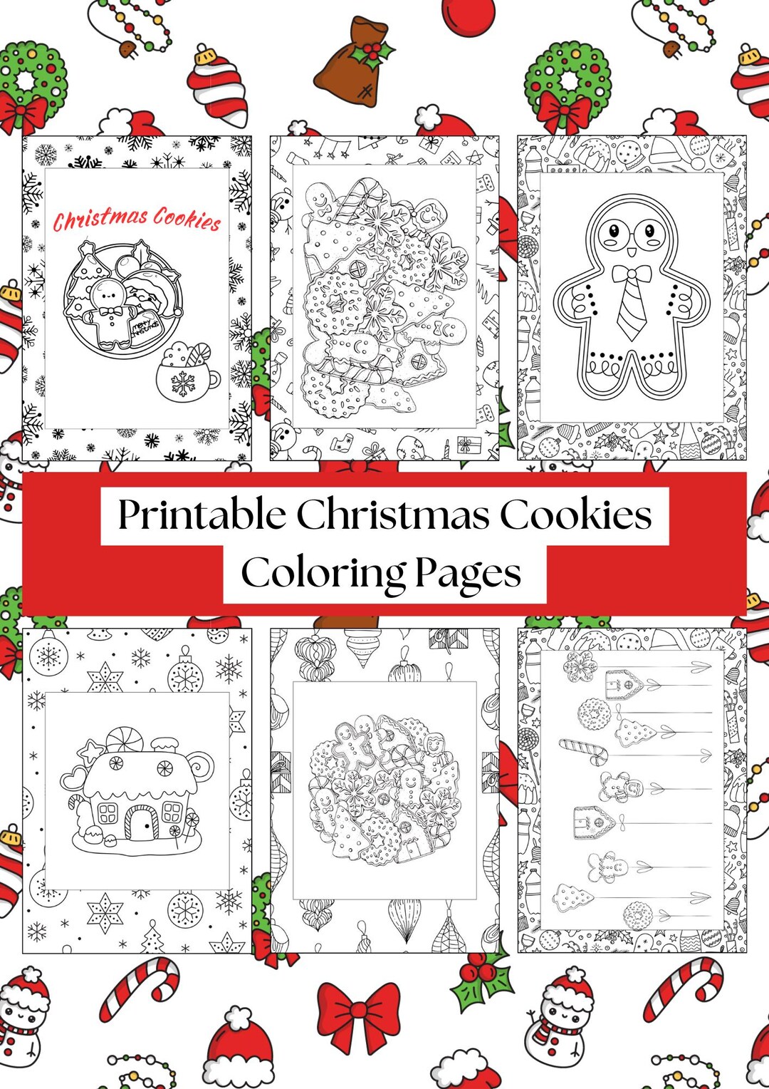 Christmas Cookies Coloring Pages Christmas Themed Printable Book Winter ...