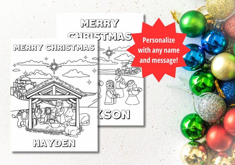 Christmas Nativity Scene Coloring Pages | Pack of 7 Sheets | Edit Each ...