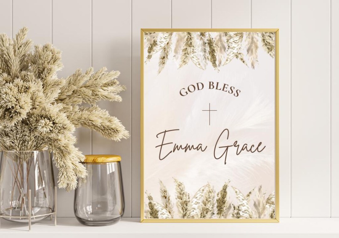 Boho Arch God Bless Sign, Pampas Grass Nursery Decor, Baby Gift ...