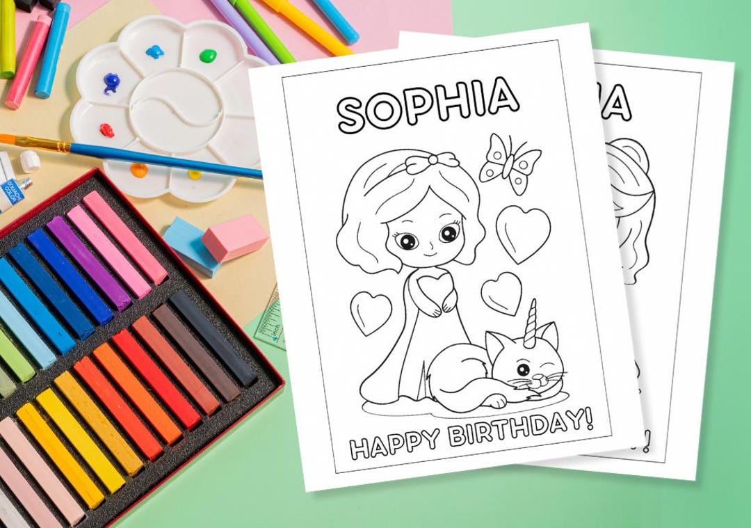 Princess Birthday Party Coloring Pages - 10 Pack | Edit Each Child's ...