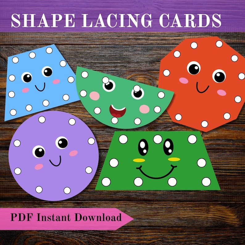 Shape Lacing Cards for Kids | Printable PDF | Preschool Fine Motor ...