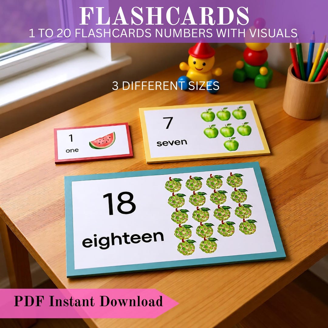 Number Flashcards 1-20 With Visuals | Counting Fruits | Printable ...