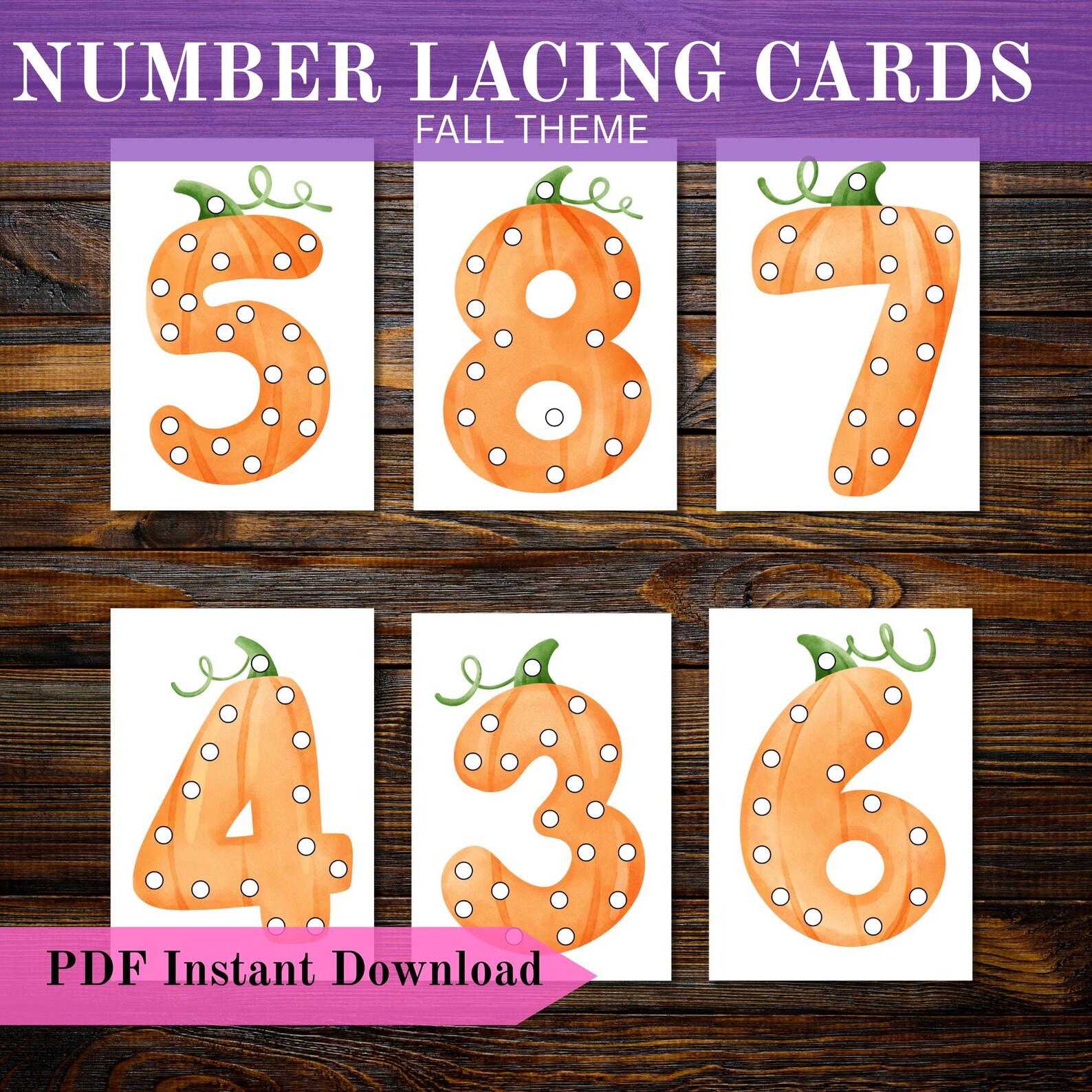 Fall Pumpkin Number Lacing Cards | Printable PDF | Kids Fine Motor ...
