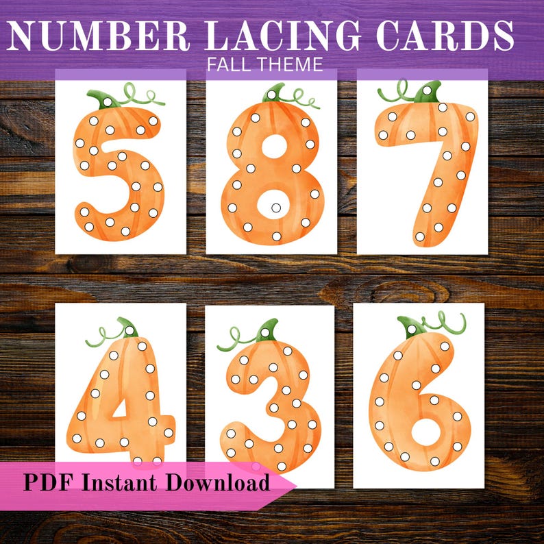 Fall Pumpkin Number Lacing Cards | Printable PDF | Kids Fine Motor ...