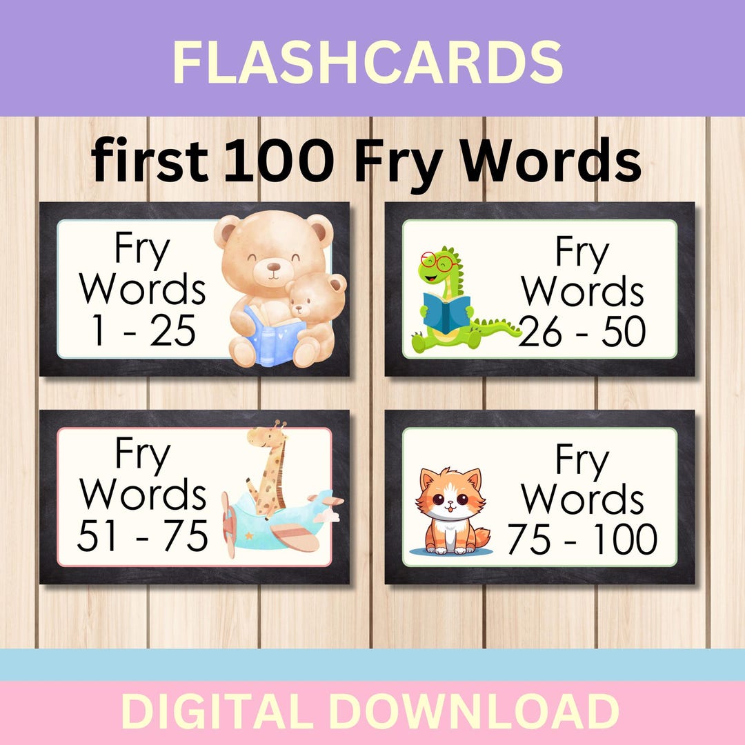 Printable Fry's First Hundred Sight Words Flashcards Kindergarten- 1st ...