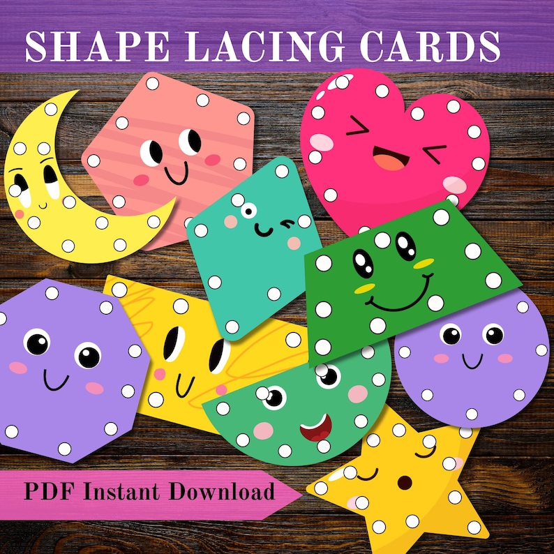 Shape Lacing Cards for Kids | Printable PDF | Preschool Fine Motor ...