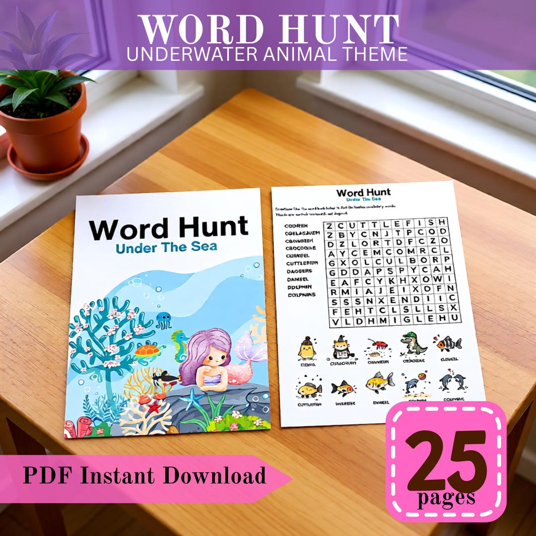 Printable Underwater Animal Word Search | 25 Pages PDF | Ocean Theme ...