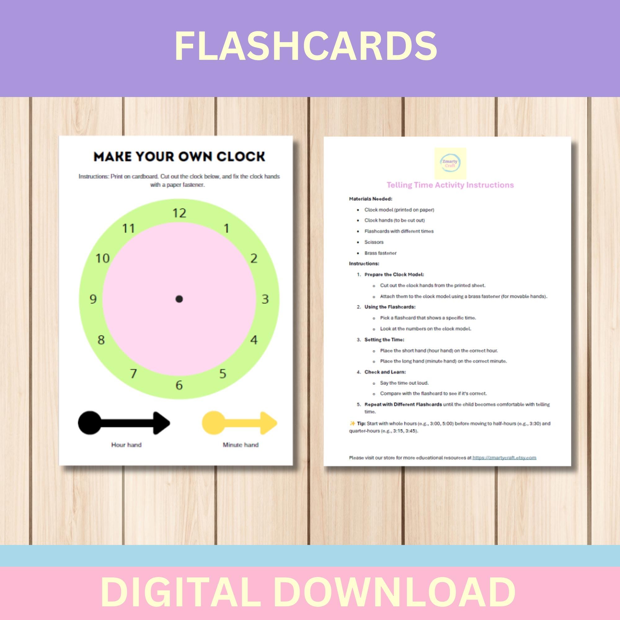 Telling Time Flashcards | Mini and Large Sizes | Fun Clock Activity ...