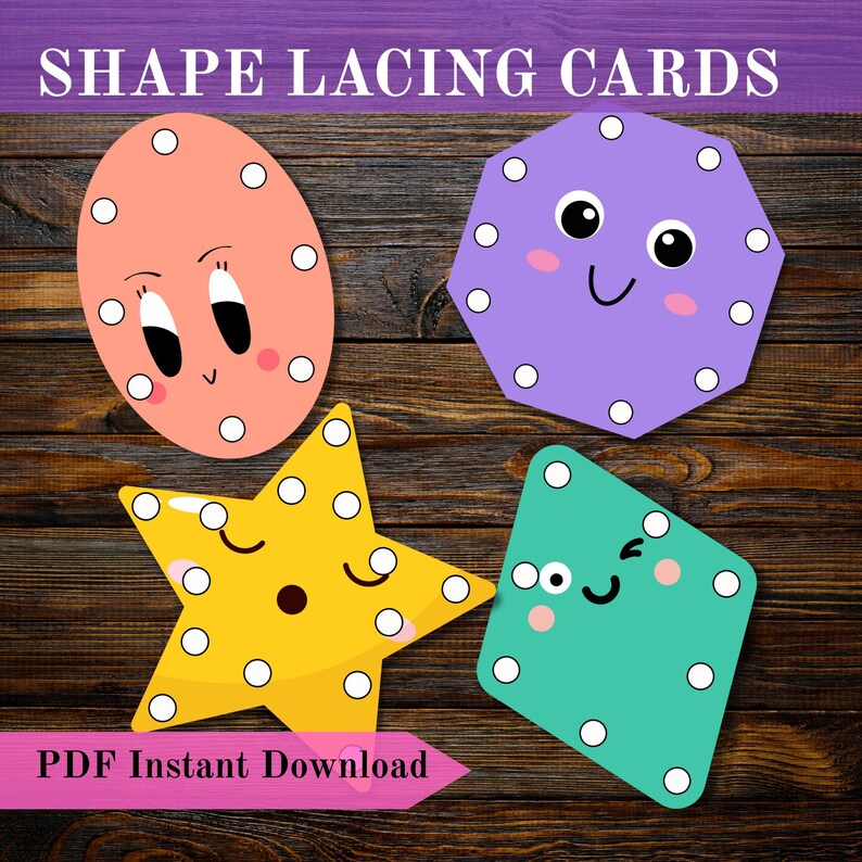 Shape Lacing Cards for Kids | Printable PDF | Preschool Fine Motor ...