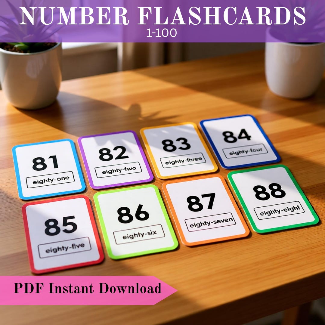 1 to 100 Number Flash Cards Homeschool Preschool Montessori Printable ...