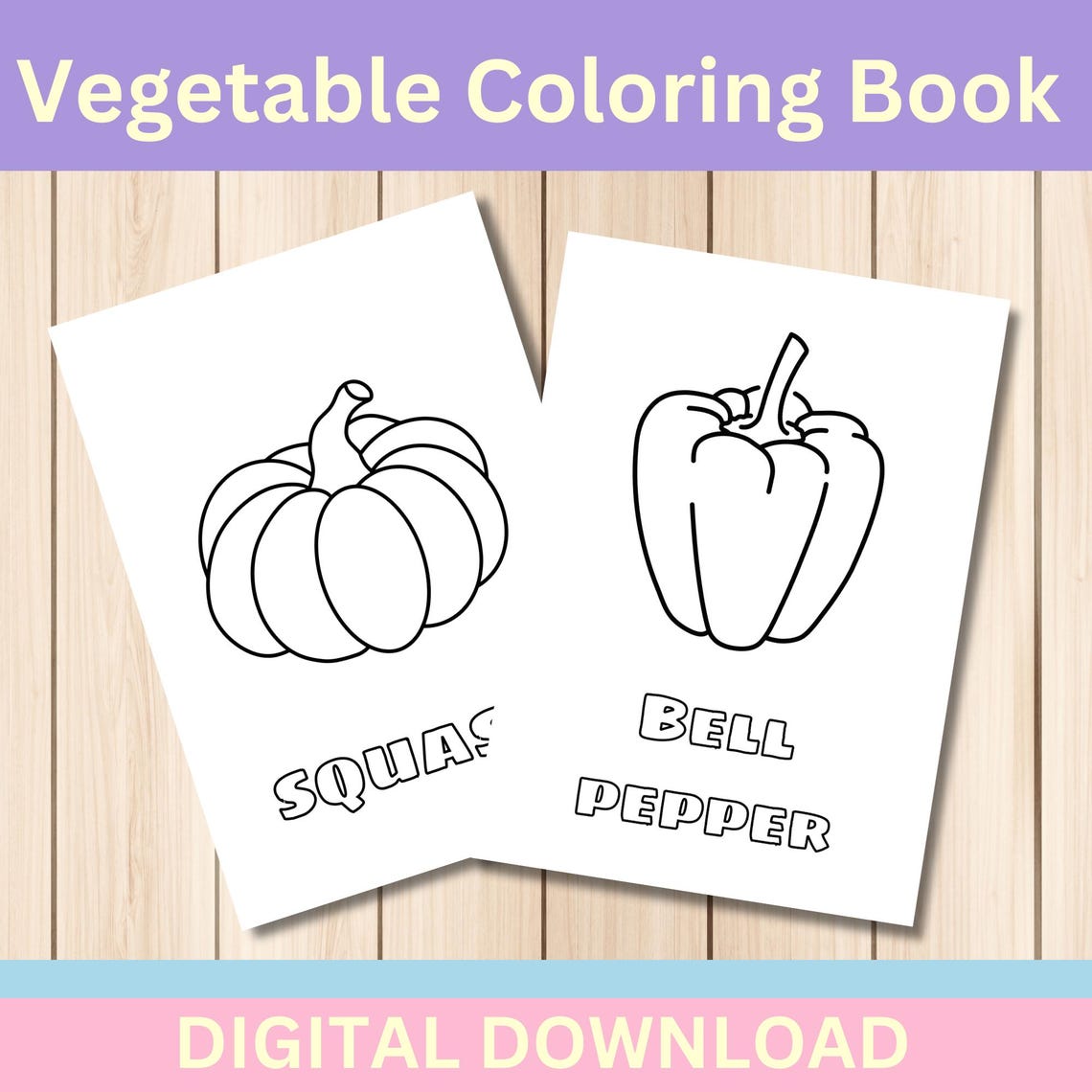 20 Vegetable Coloring Pages for Kids, Instant Download in A4 Pdf File ...