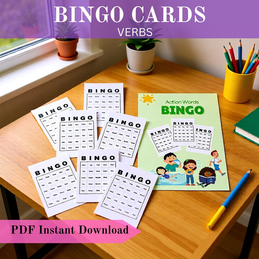 Verb Bingo Cards PDF – Action Words Bingo Game for Kids, ELA & ESL ...