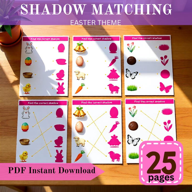 Easter Shadow Matching Game | Printable Kids Activity | 25‑page PDF ...