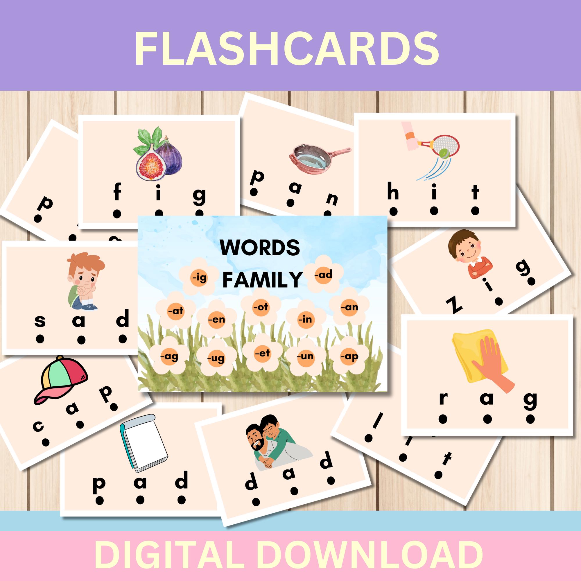 Word Family Flashcards in 2 Sizes | Instant Downloadable Digital ...
