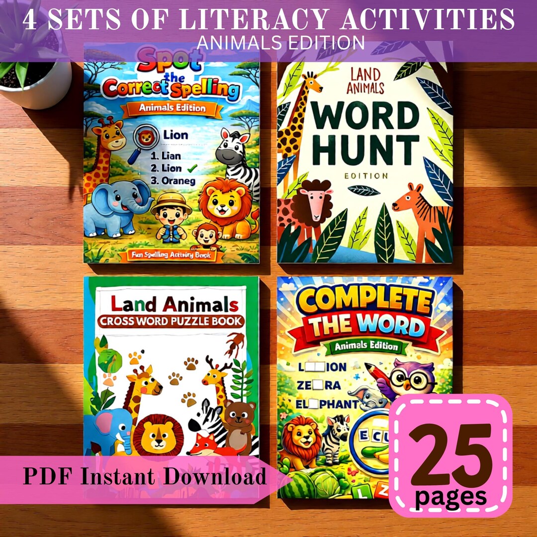Animals Literacy Worksheets for Kids | 4 Activity Sets PDF | Spelling ...
