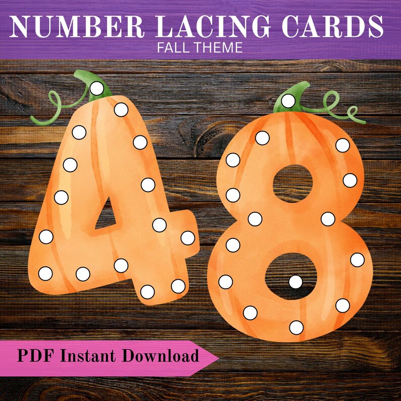 Fall Pumpkin Number Lacing Cards | Printable PDF | Kids Fine Motor ...