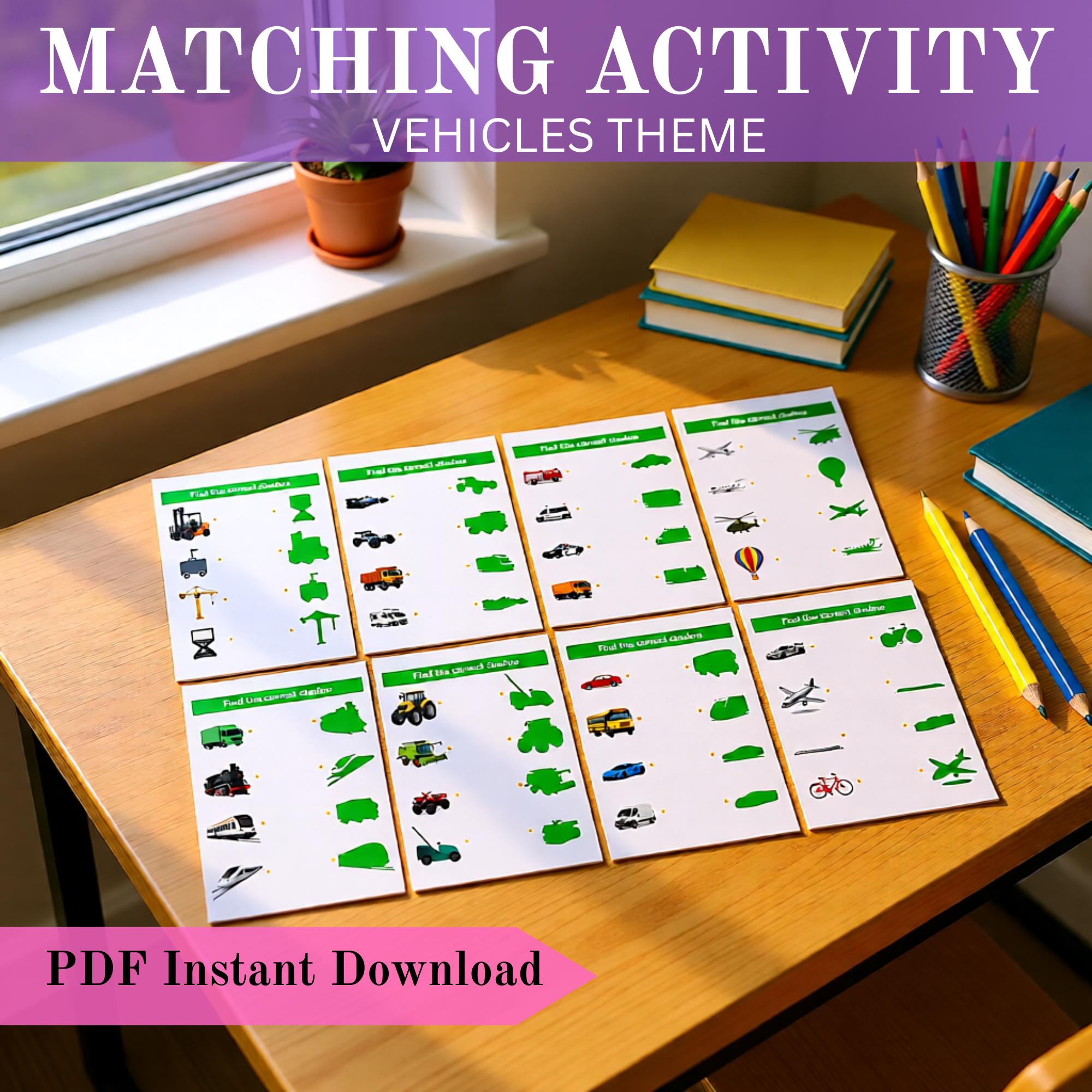 Vehicle Shadow Matching Game | Printable PDF Activity for Kids ...