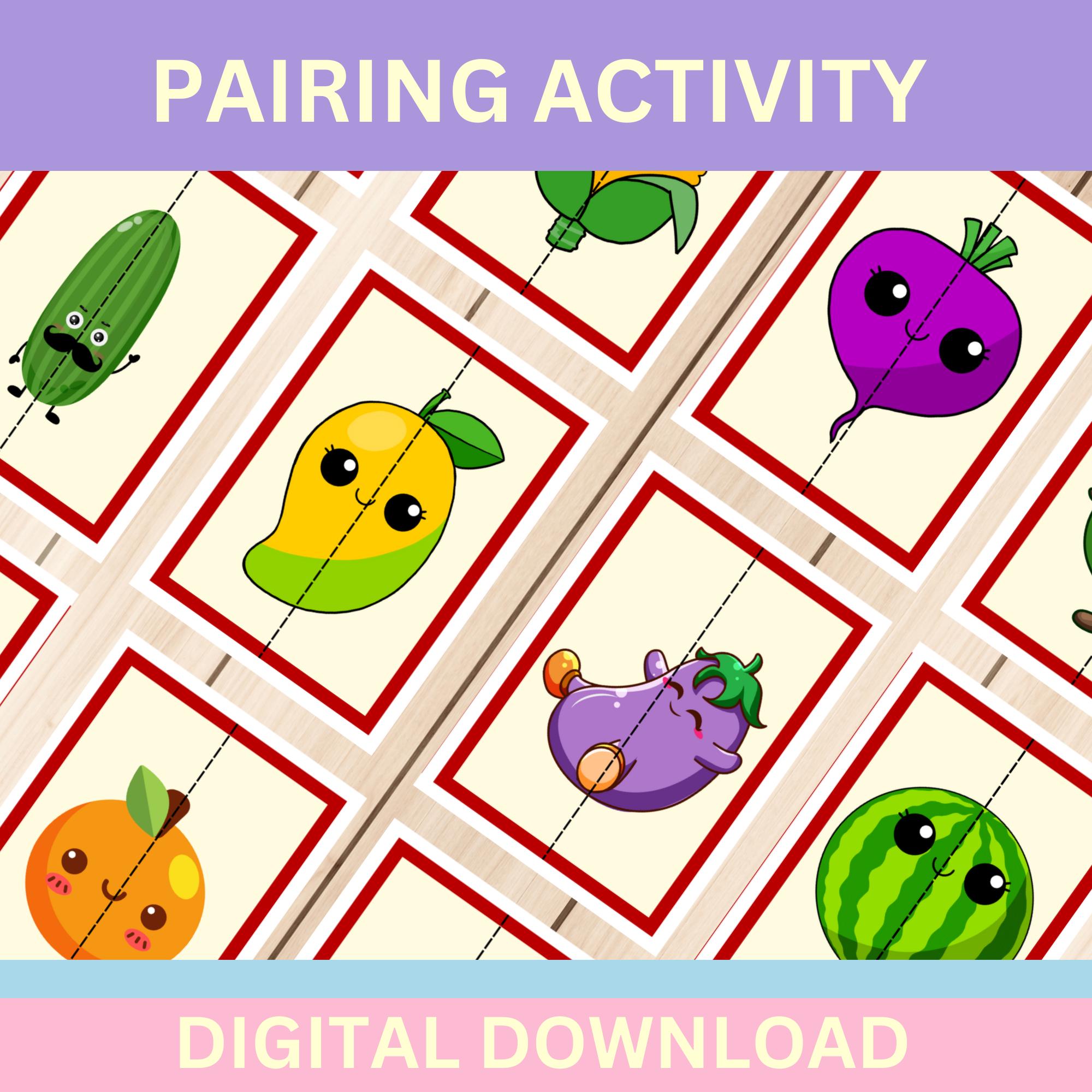 40 Cute Fruits and Vegetables Paring Activity for Kids | Learning ...