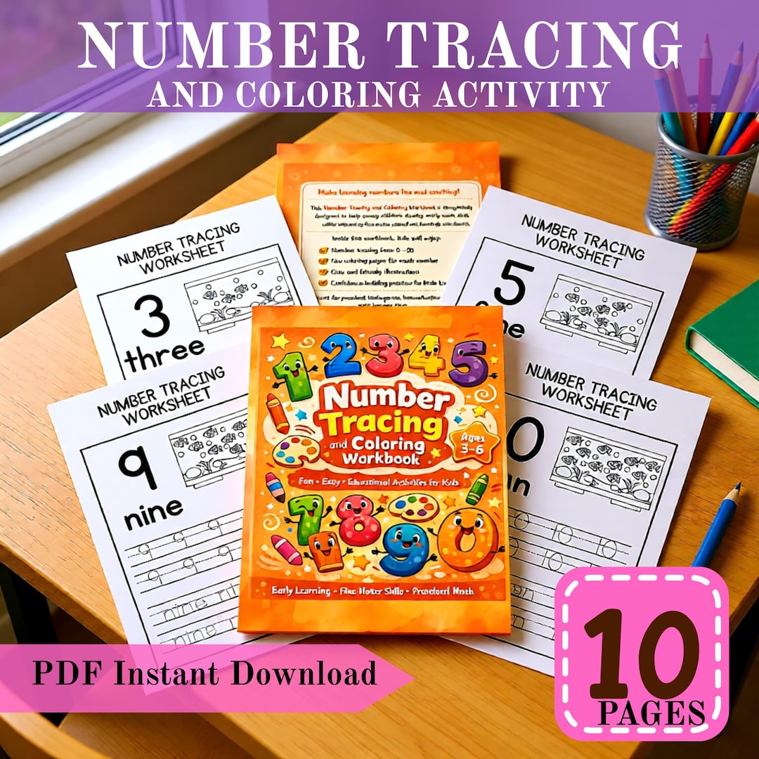 Number Tracing and Coloring Worksheets | Preschool Math PDF | 10 Pages ...