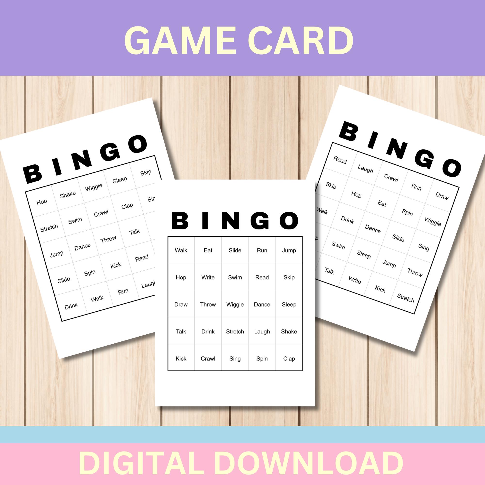 Verbs Bingo Game for Kids 50 Action Verbs Educational Printable Game ...