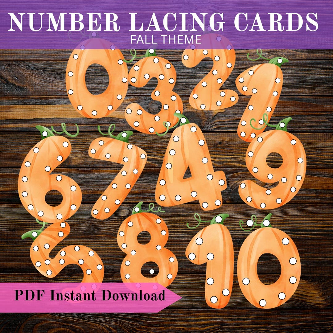 Fall Pumpkin Number Lacing Cards | Printable PDF | Kids Fine Motor ...