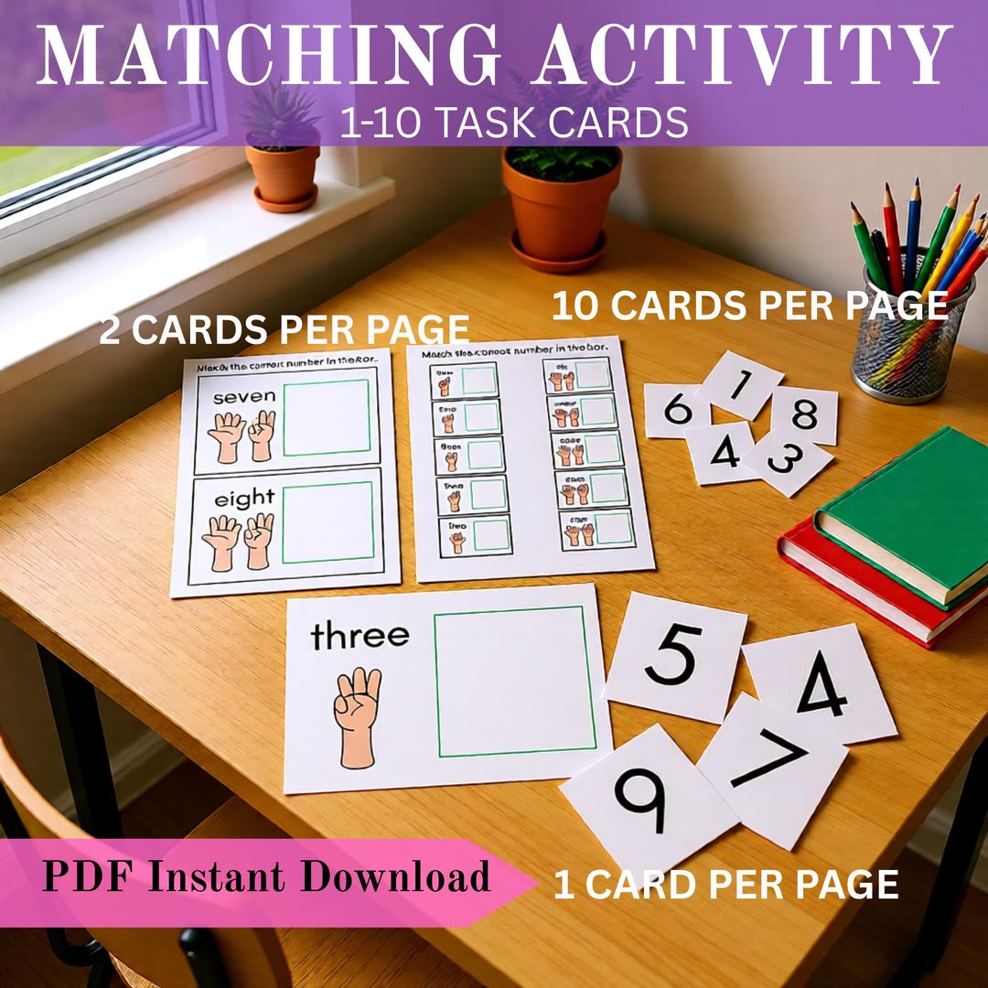 Printable Number Matching Activity | 1-10 Task Cards | Sign Language ...