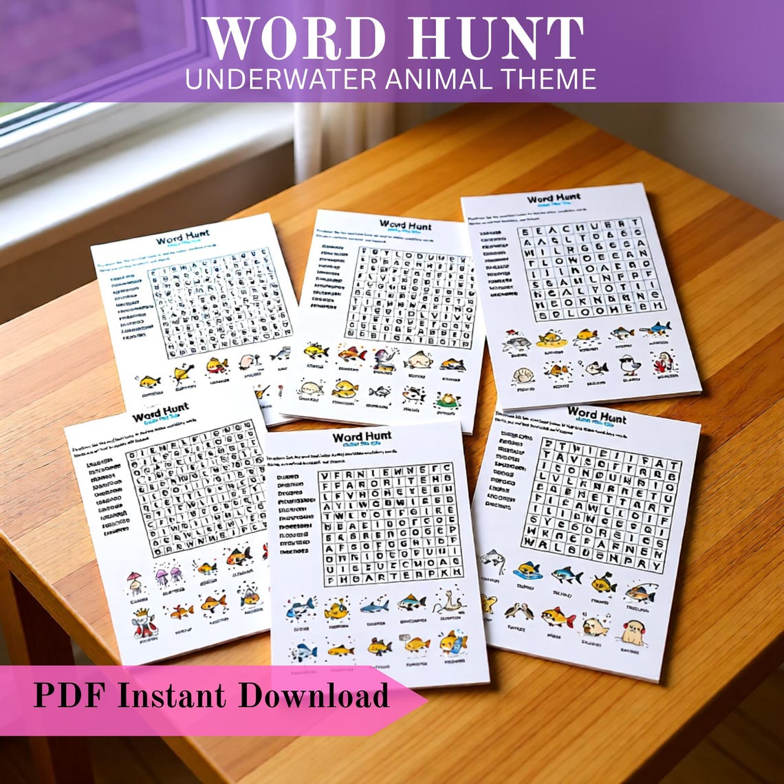 Printable Underwater Animal Word Search | 25 Pages PDF | Ocean Theme ...