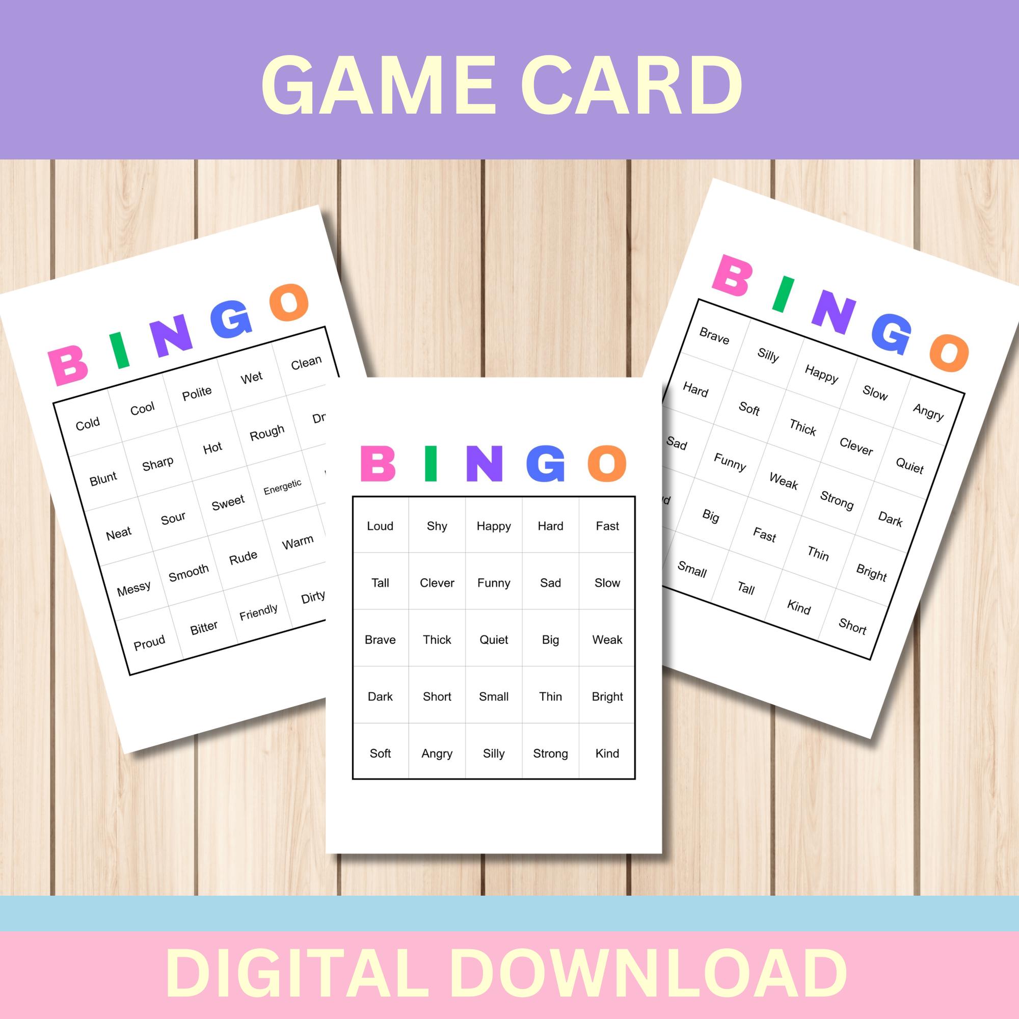 Adjective Bingo Game for Kids - 50 Adjective Words Printable ...
