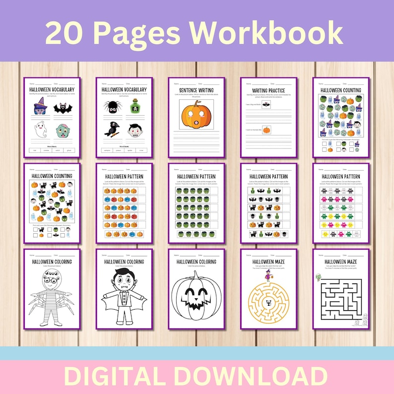 Halloween Kindergarten Printable, Halloween Workbook, Printable ...