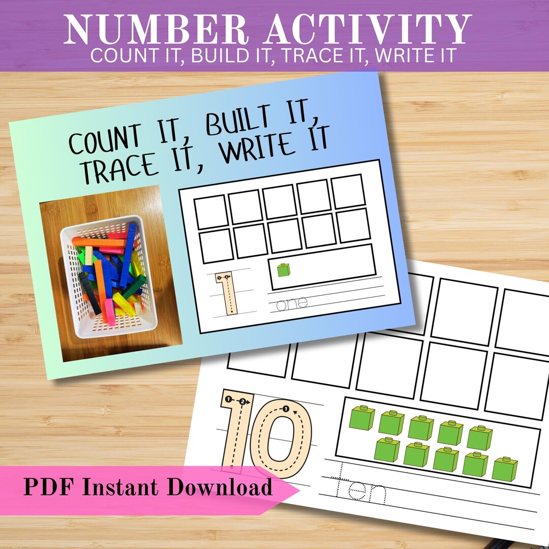 Number Activity Printable | Count It, Build It, Trace It, Write It ...
