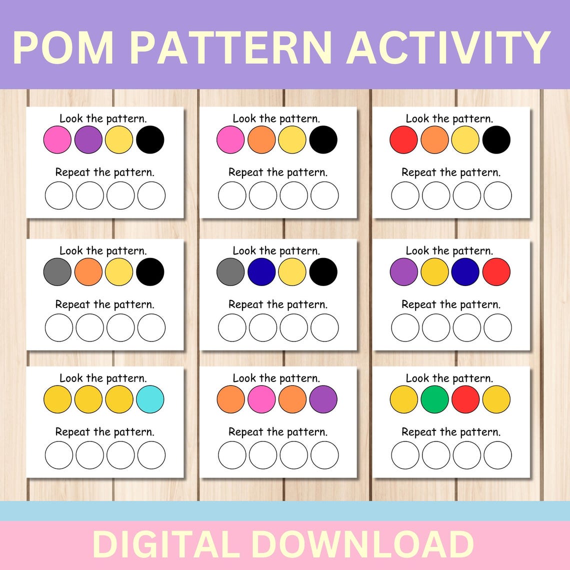 Pom Pom Pattern Cards – 48 Printable Activities for Preschool ...