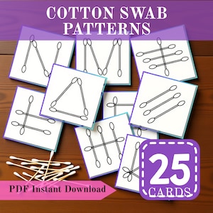 Cotton Swab Pattern Cards – 25 Cards | Montessori Printable Activities ...