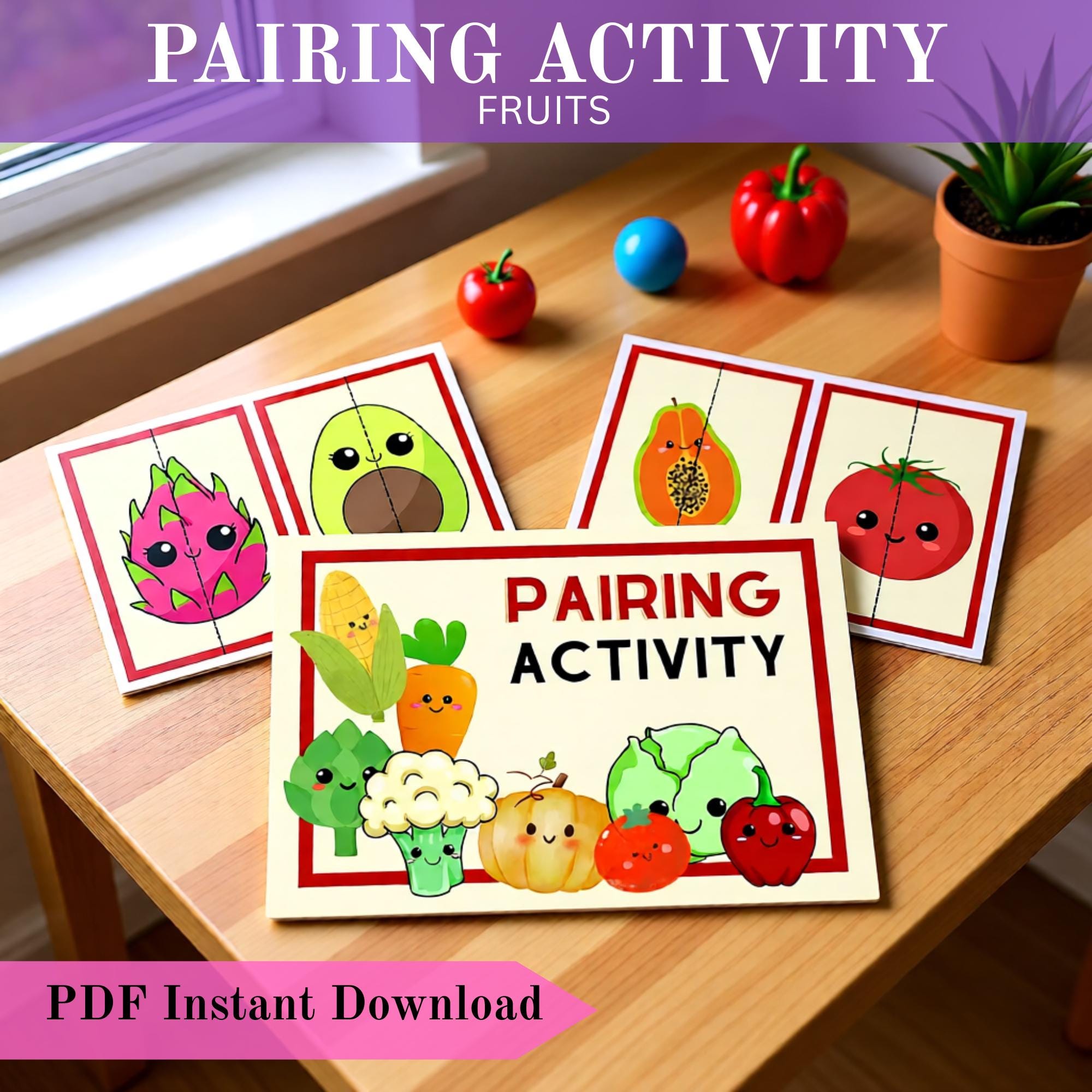 40 Cute Fruits and Vegetables Paring Activity for Kids | Learning ...