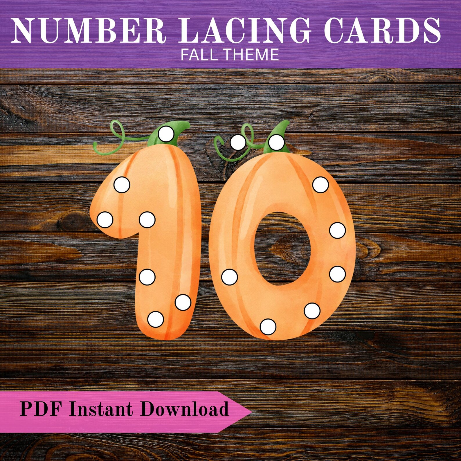 Fall Pumpkin Number Lacing Cards | Printable PDF | Kids Fine Motor ...