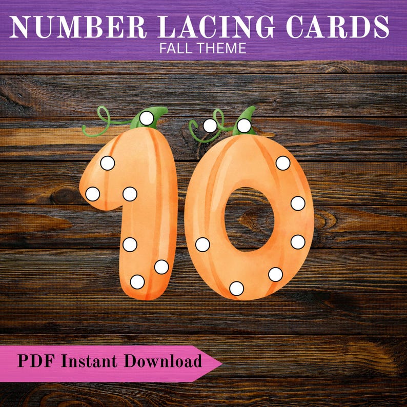 Fall Pumpkin Number Lacing Cards | Printable PDF | Kids Fine Motor ...