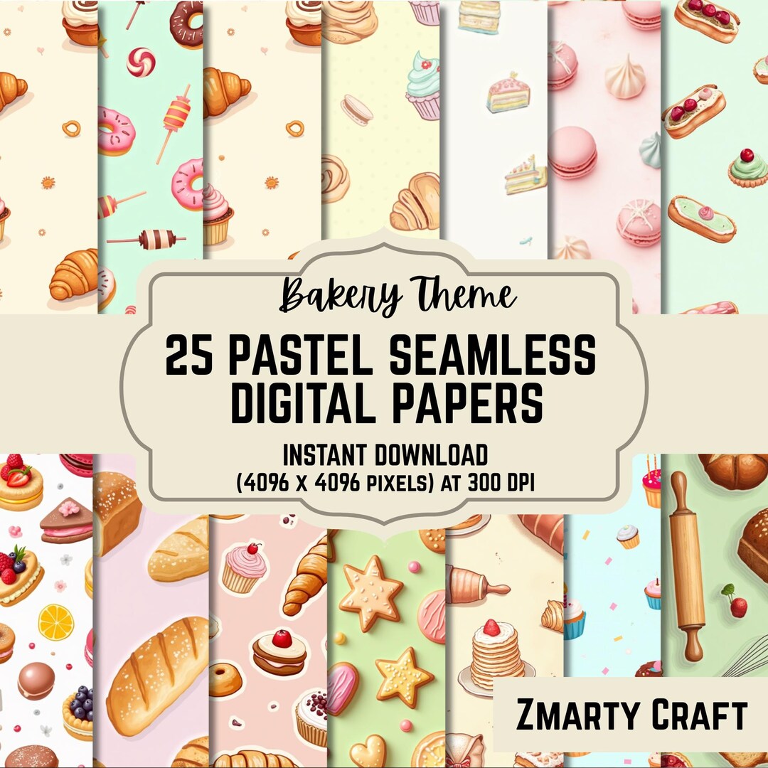 25 Bakery Seamless Digital Papers – Pastel Kitchen Theme Backgrounds ...