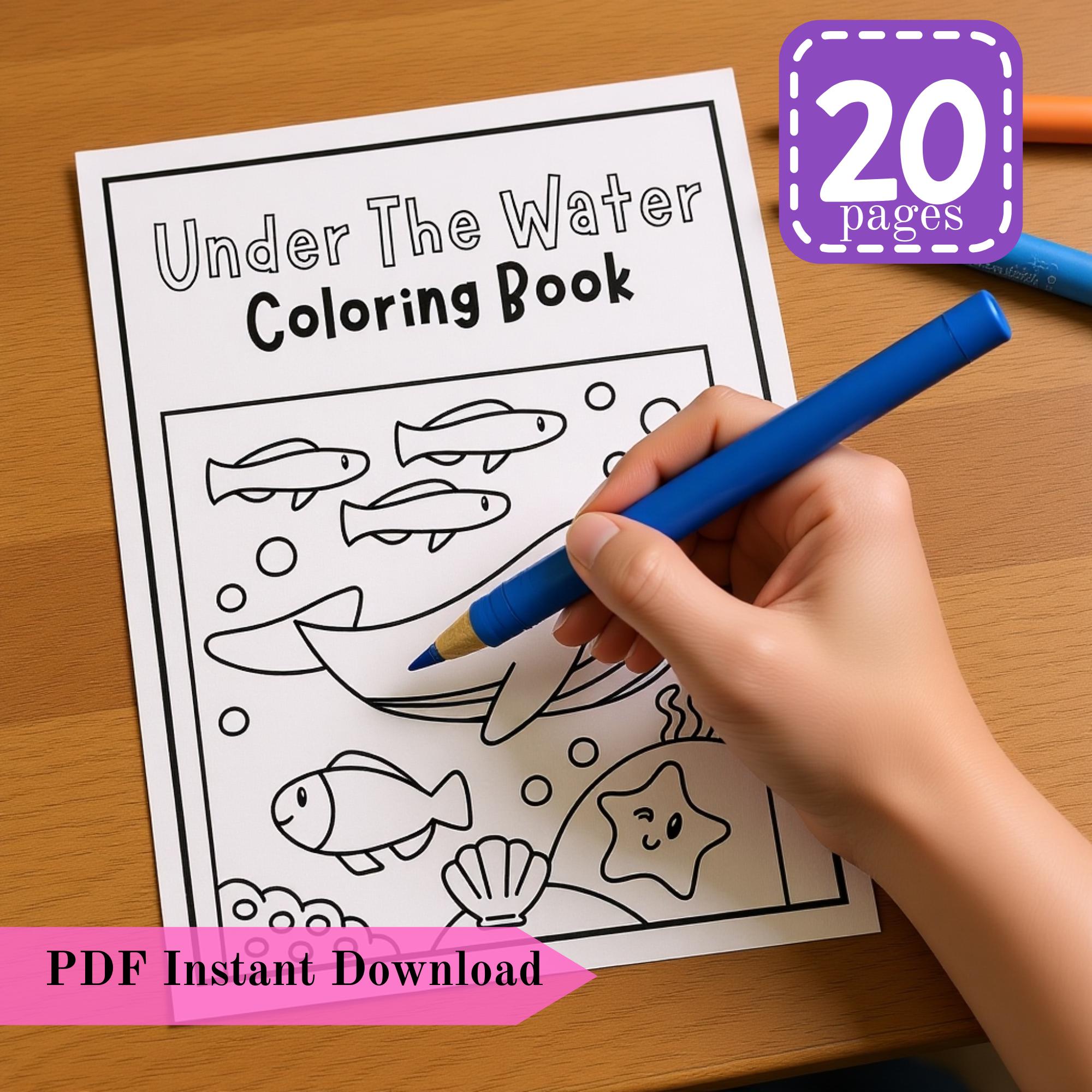 20 Under the Water Coloring Pages for Kids, Instant Download in A4 Pdf ...