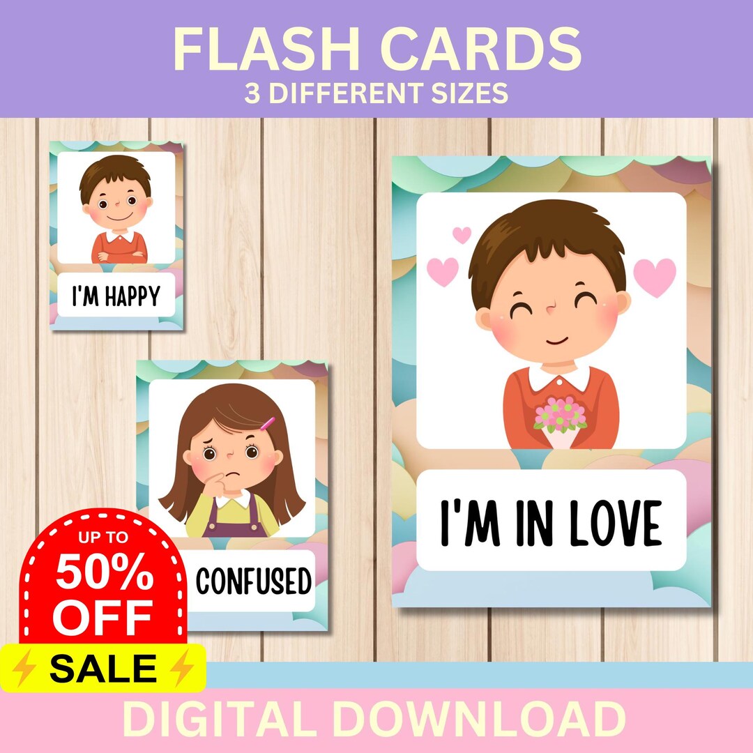 Emotions Flash Cards for Feelings, Printable Montessori Materials ...
