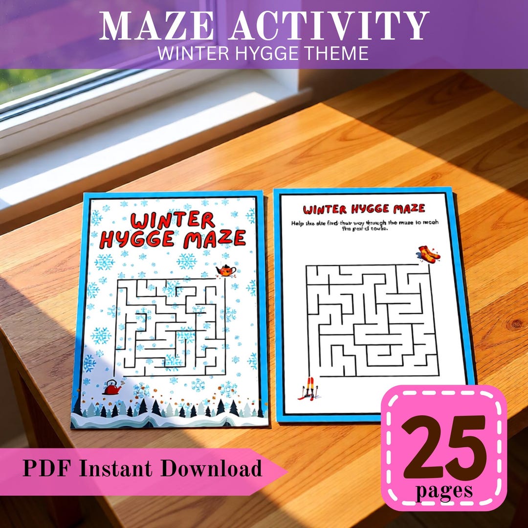 Winter Hygge Maze Activity Printable | 25 Cozy Winter-themed Maze ...