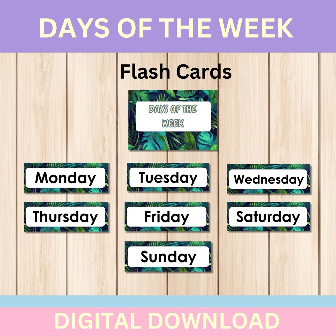 Tropical Theme Days of the Week Flash Card for Kids Months of the Year ...