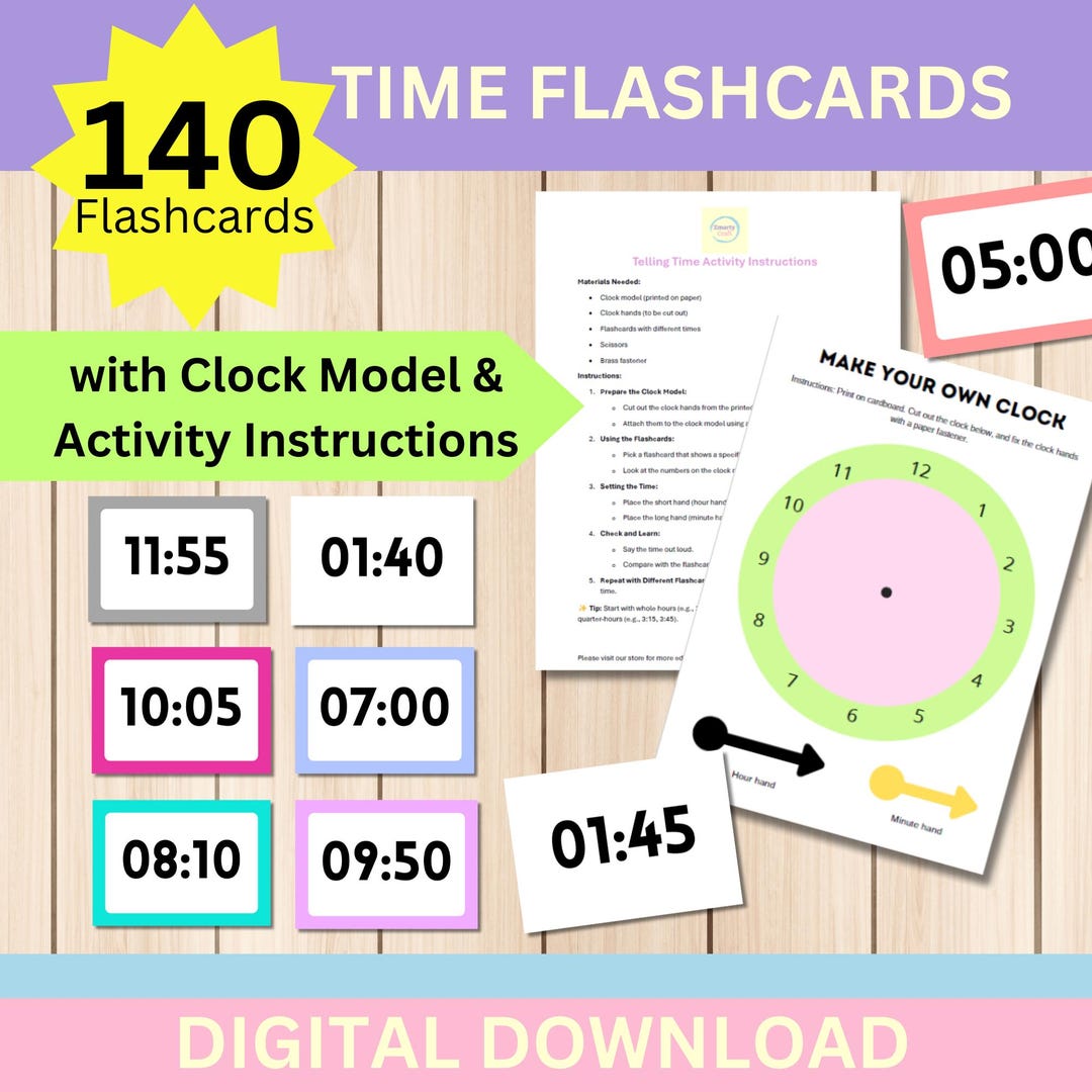 Telling Time Flashcards | Mini and Large Sizes | Fun Clock Activity ...