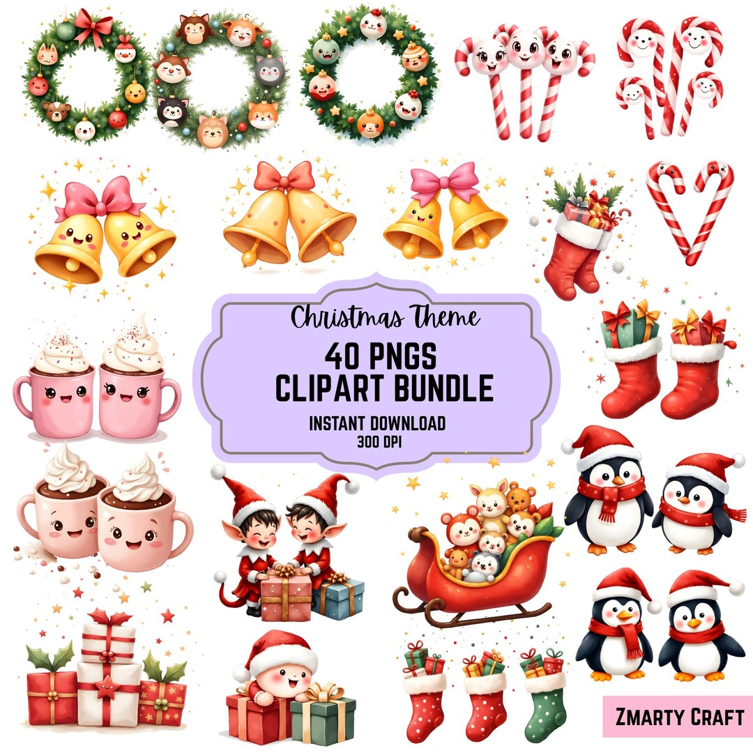 Christmas Clipart Bundle | 40 PNG Files | Holiday Digital Graphics ...
