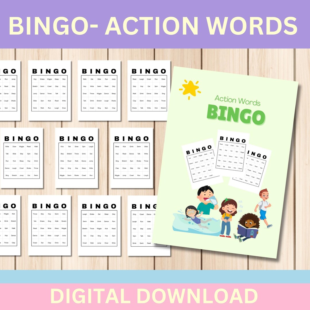 Verbs Bingo Game for Kids 50 Action Verbs Educational Printable Game ...