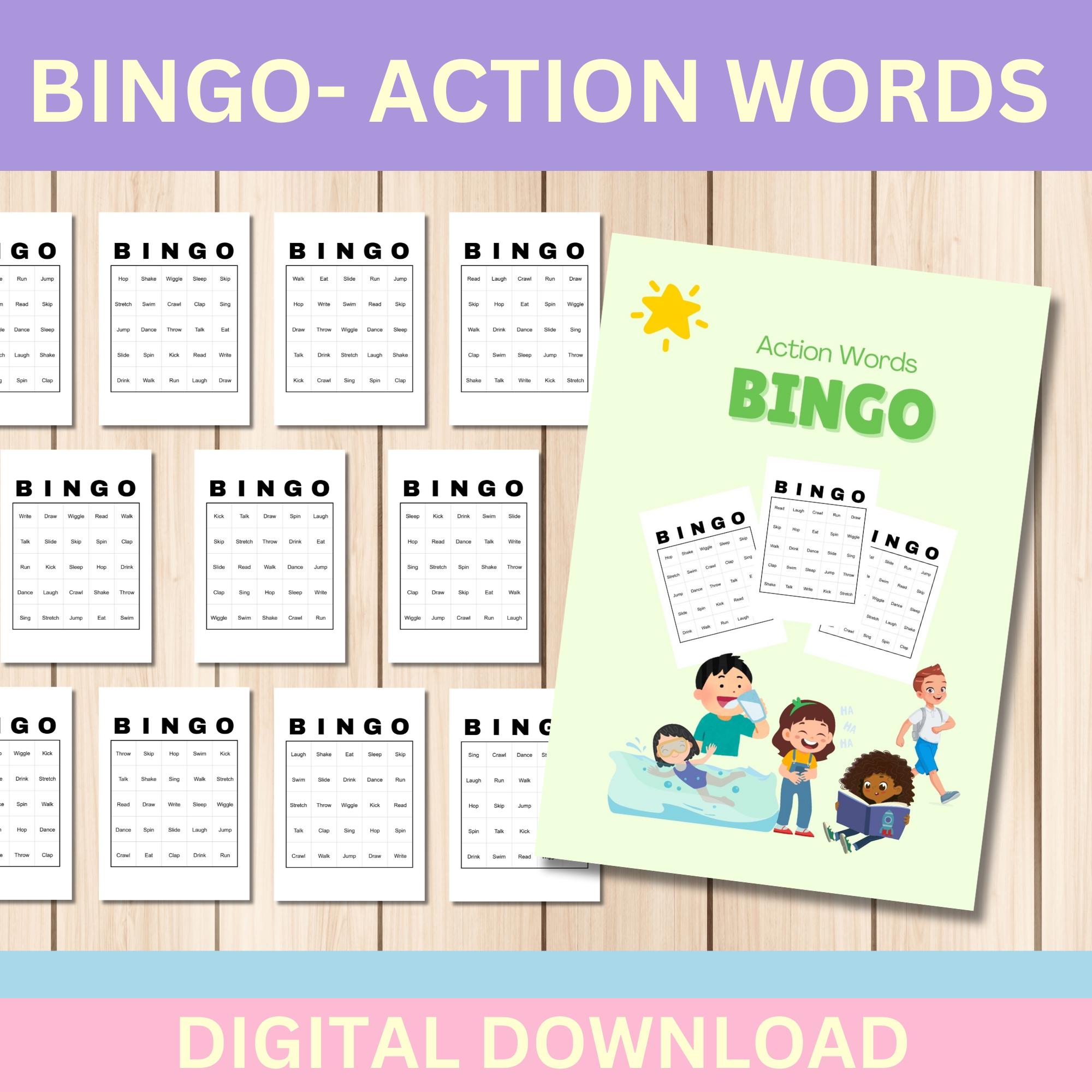 Verbs Bingo Game for Kids 50 Action Verbs Educational Printable Game ...
