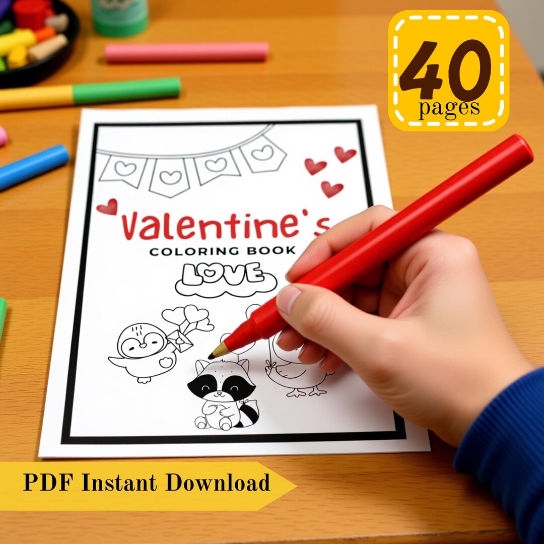 Cute Animals Valentine Coloring Pages for Kids - 40 Pages, A4 PDF ...