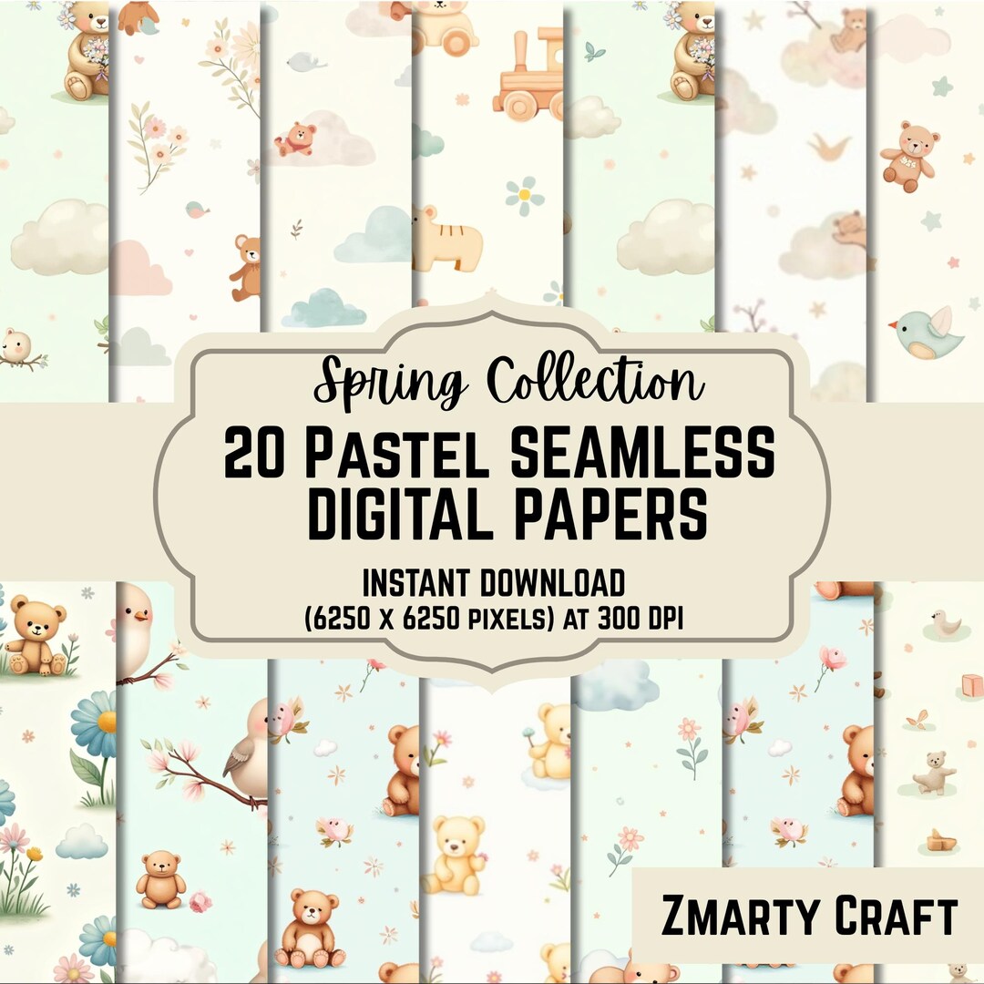 20 Pastel Spring Nursery Room Seamless Digital Papers | Watercolor ...