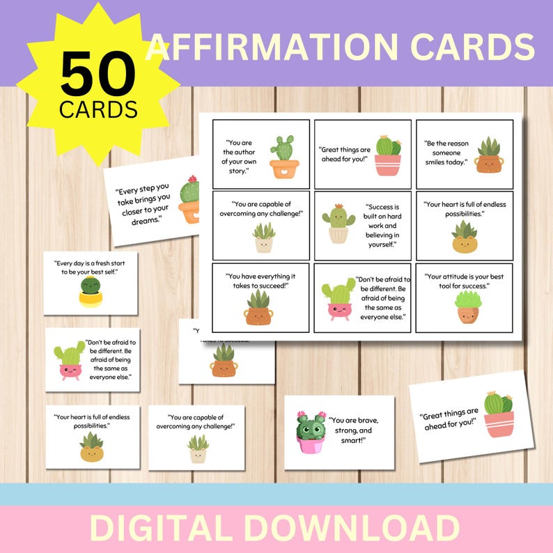 50 Positive Affirmation Cards for Kids | Printable Daily Motivation ...