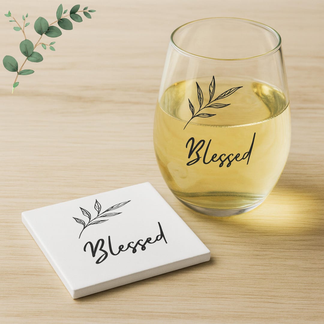 Religious Wine Glass Stemless Design Leaf Pattern Faith Inspiration ...